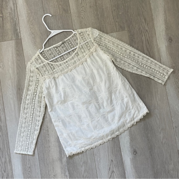 Glance | Tops | Glance Cottagecore Top White Small Crochet Floral Sheer ...